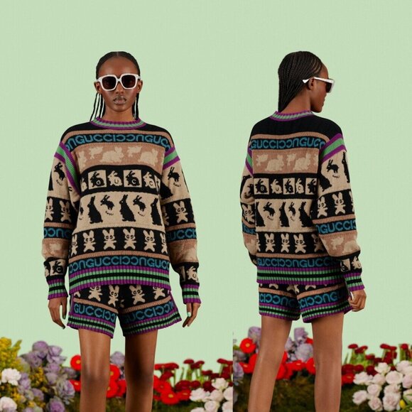 Gucci | Sweaters | Gucci Sweater Wool Jacquard Bunny Design Crewneck ...